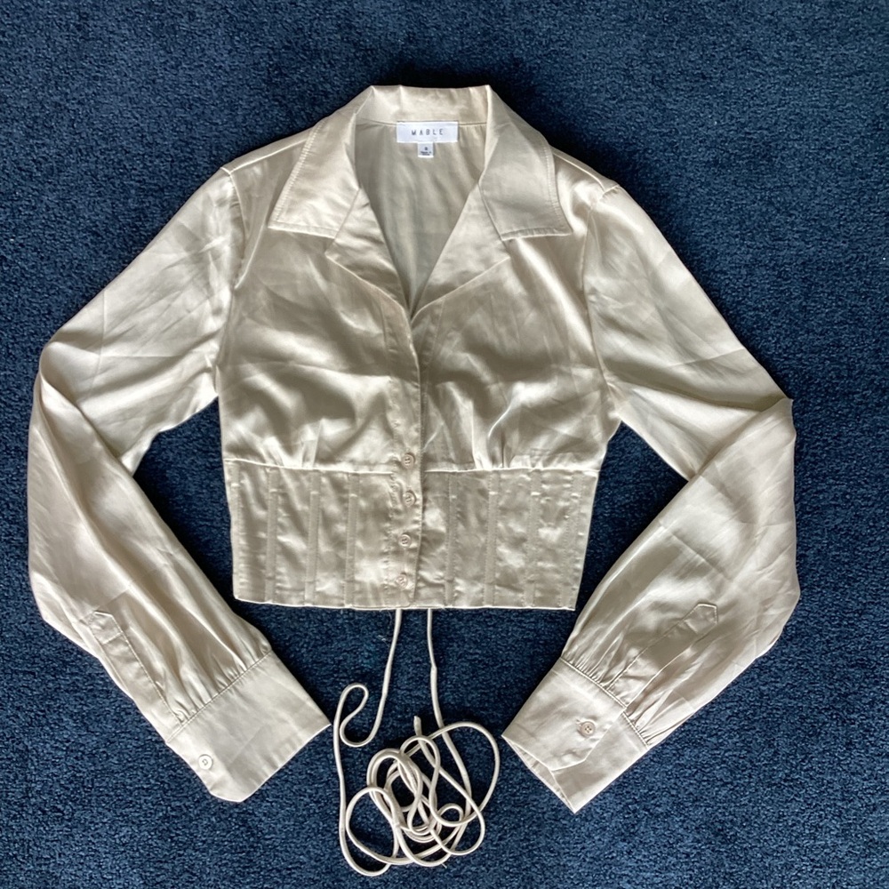 Mable Champagne-Colored Satin Corset Blouse - Gem
